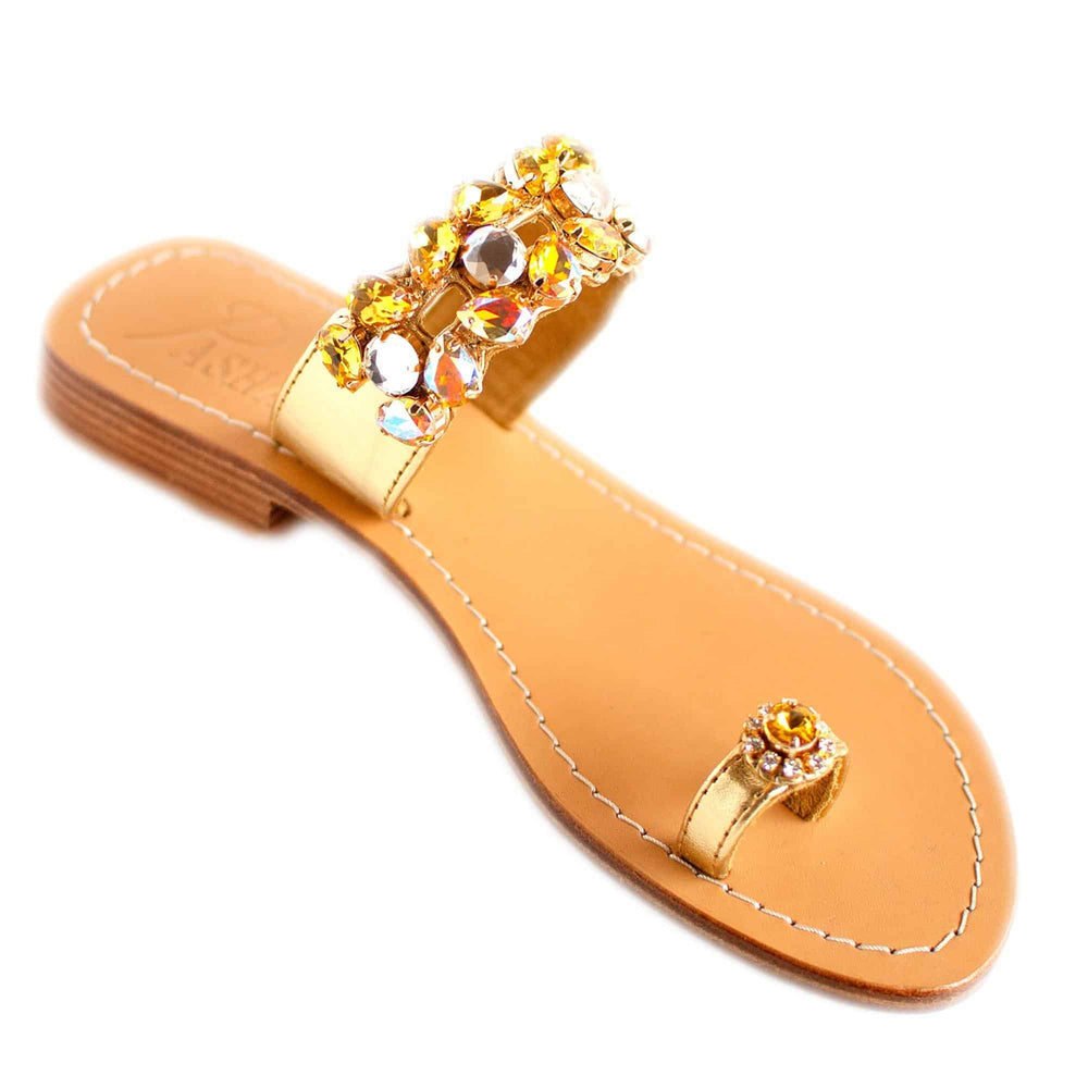 Women's Gold Rhinestone Flat Sandals | Pasha Sandals