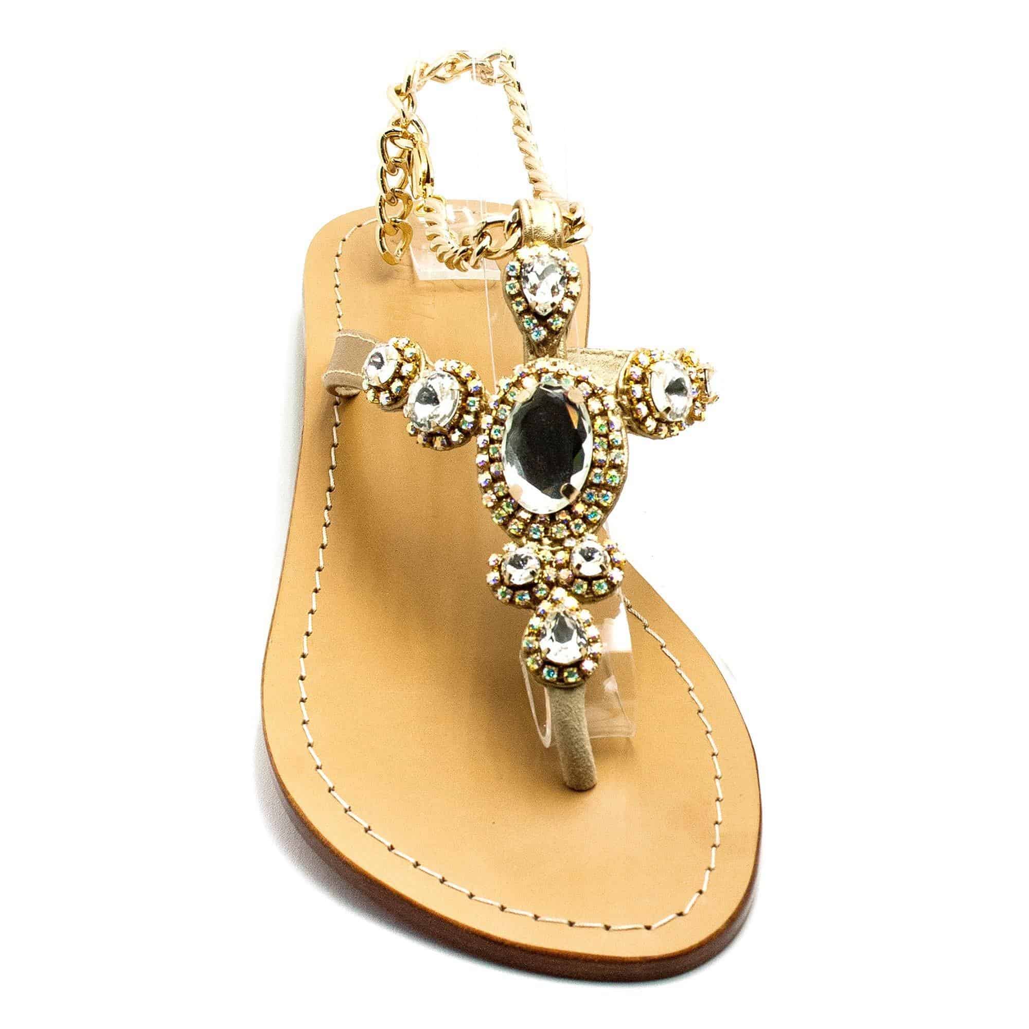 Rhinestone Gold Sandals For Women | Pasha Sandals