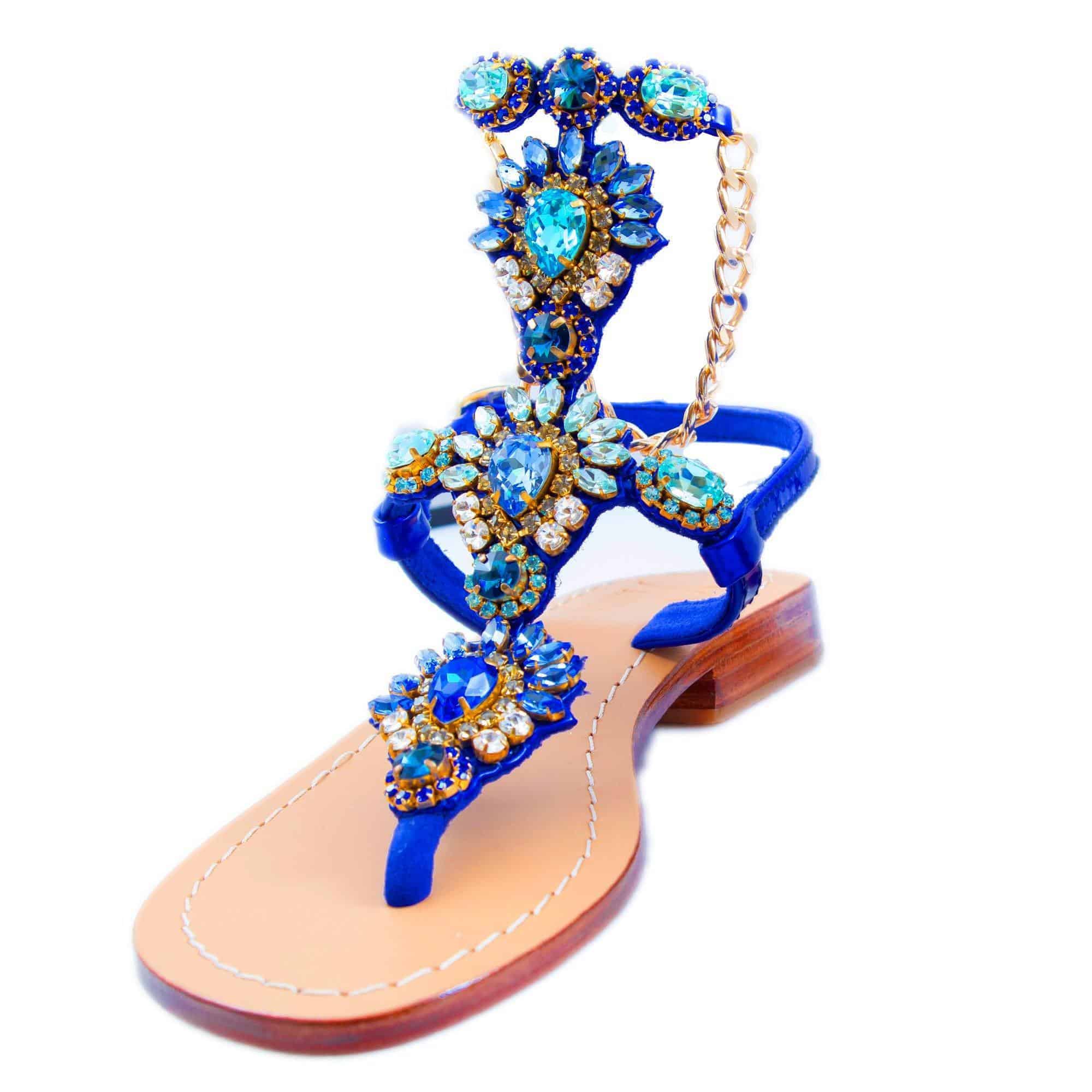 Blue Crystal Embellished Sandals For Women | Pasha